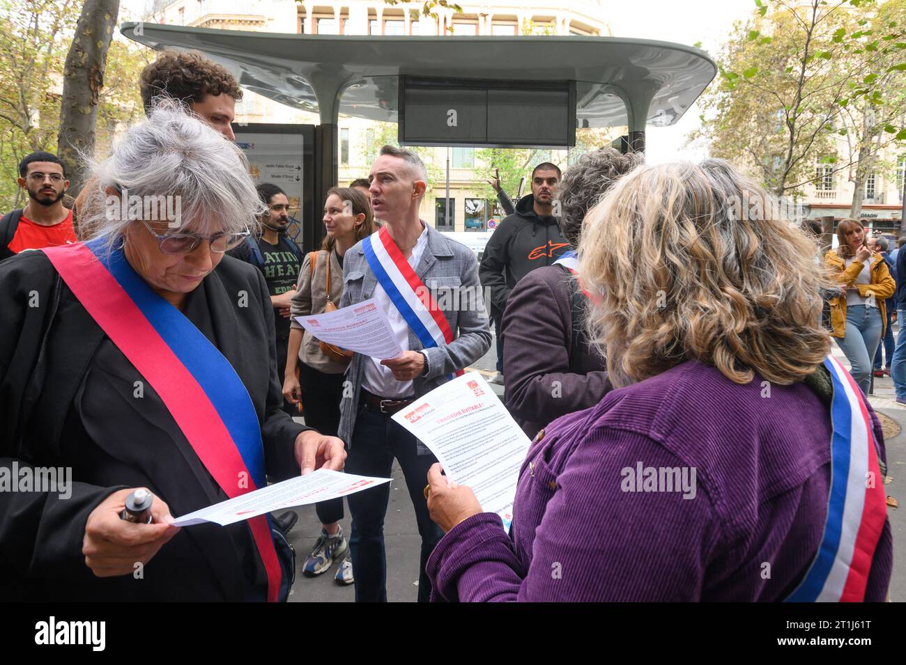 Paris, France. 14th Oct, 2023. Senator Ian Brossat addresses colleagues ...