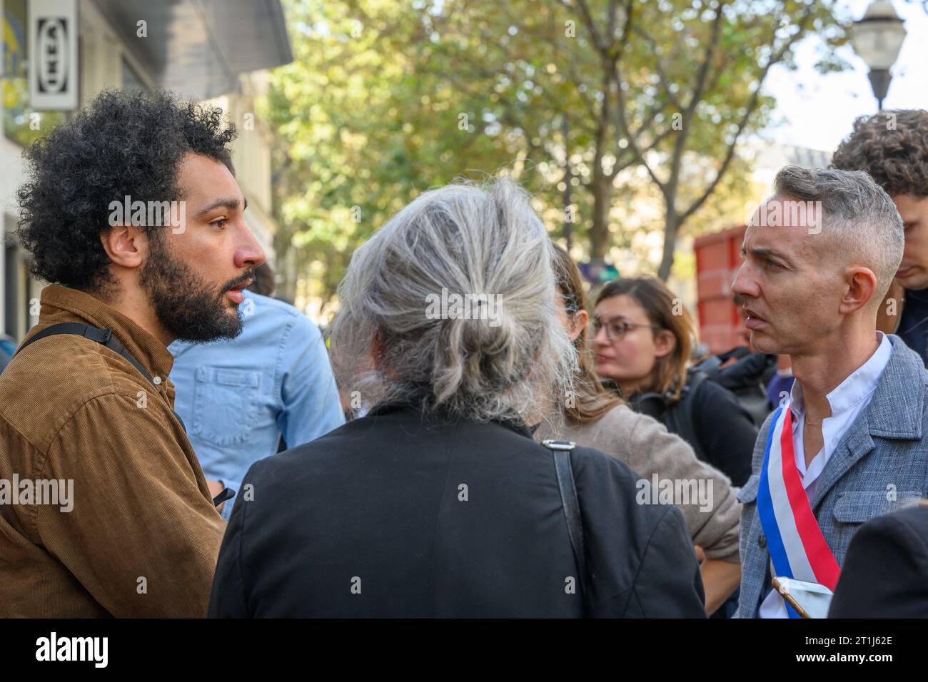 Paris, France. 14th Oct, 2023. Senator Ian Brossat and Yannis, CGT ...