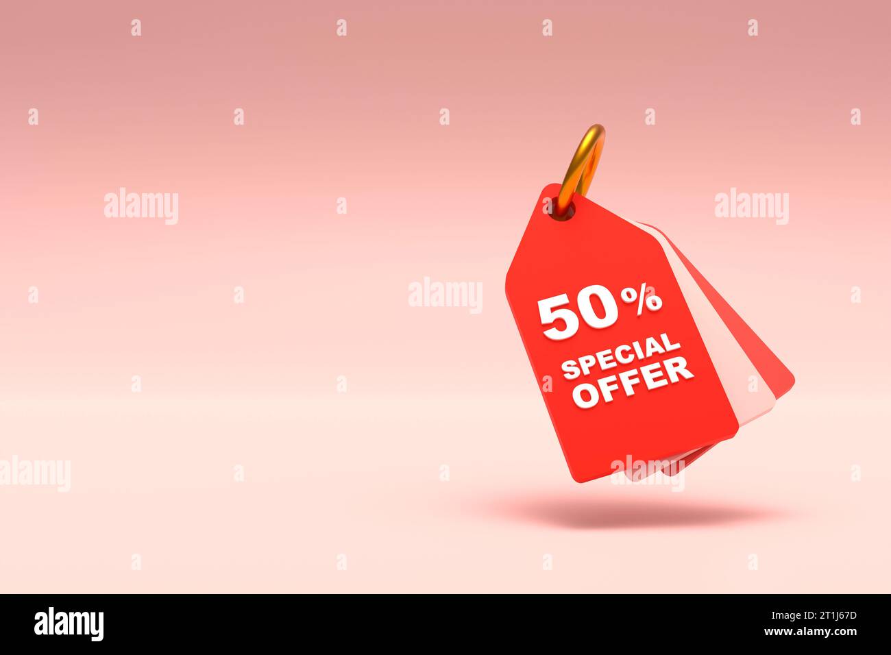 3D Rendering. Price tag with 50 percent discount and free space for ...