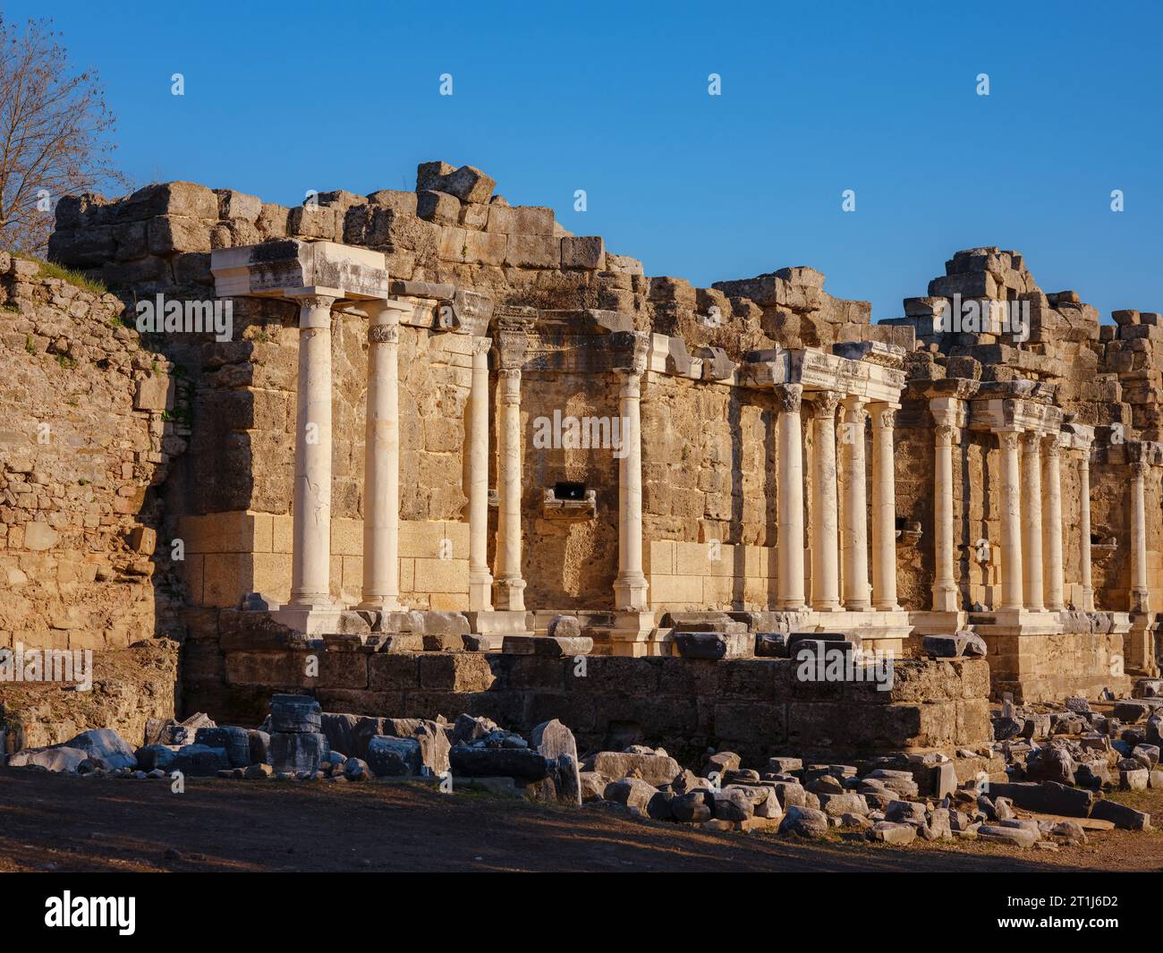 travel to ancient city of Side, Antalya coast of Turkey in tourist low ...