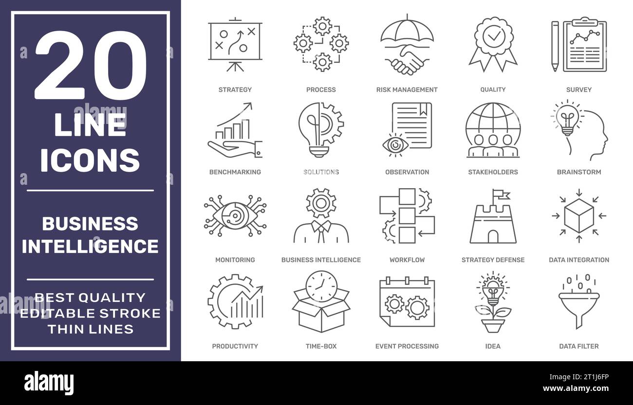 Business Intelligence icon set. Different Business Intelligence tools ...