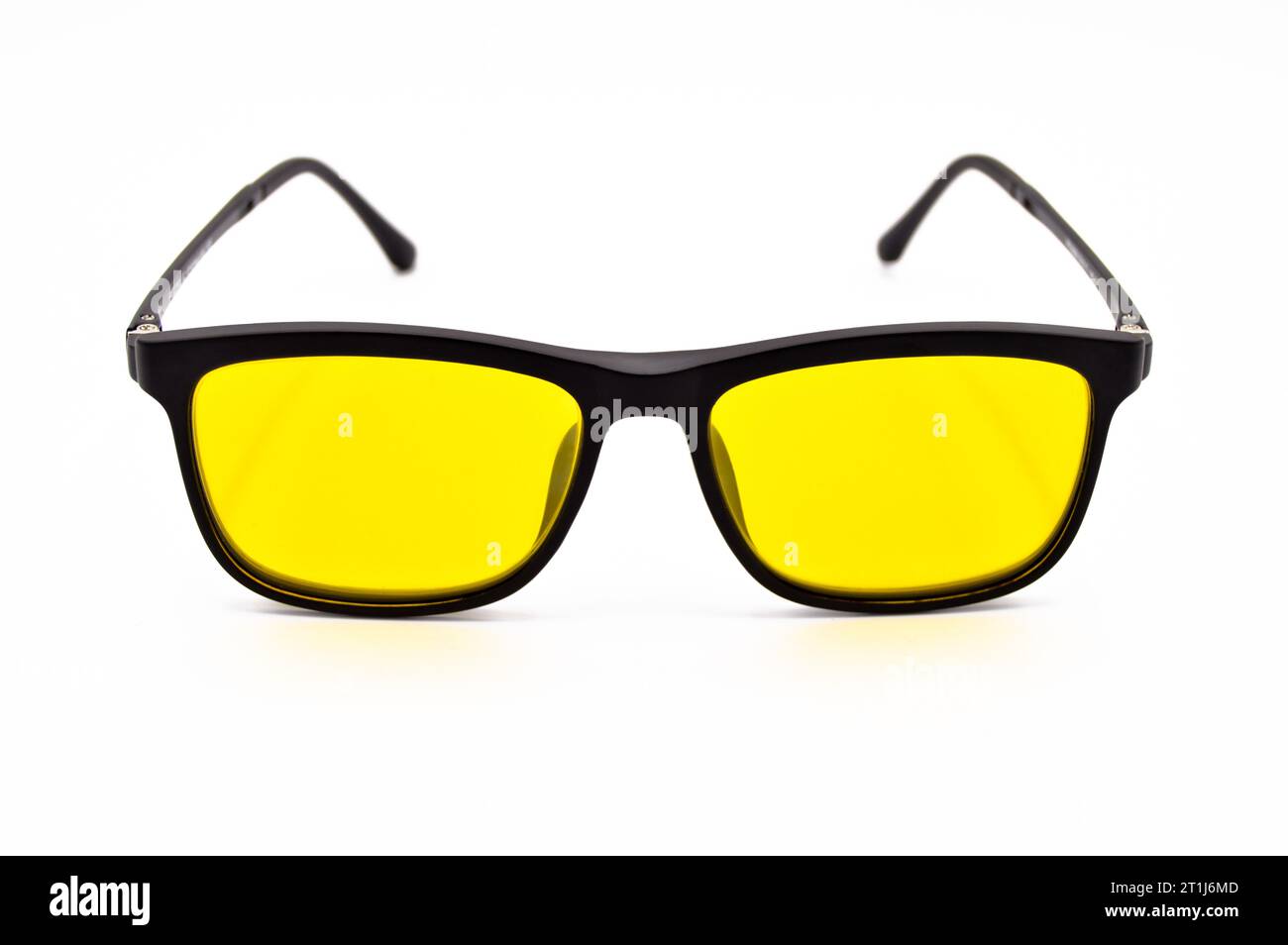 Modern design black plastic frame yellow lens glasses, glasses isolated ...