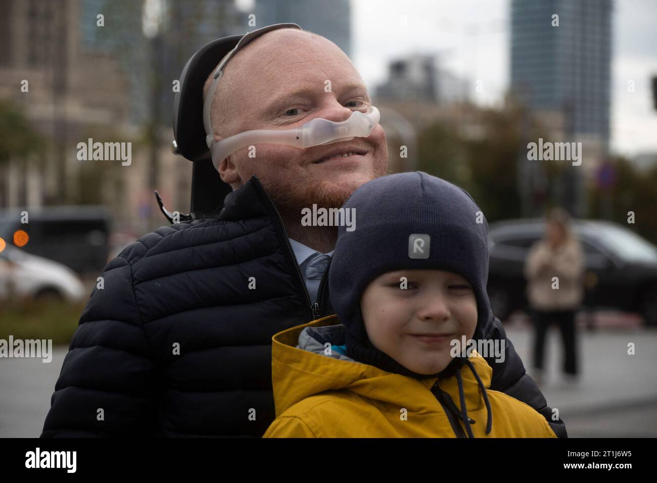Polska 2050 party candidate Lukasz Krason is seen campaigning in Warsaw ...