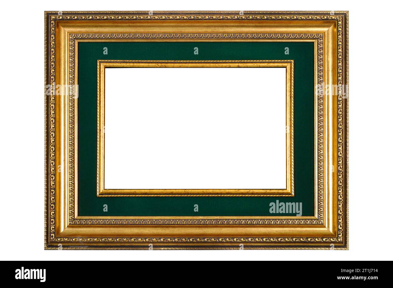 Rectangular empty wooden and gold gilded ornamental frame isolated on ...