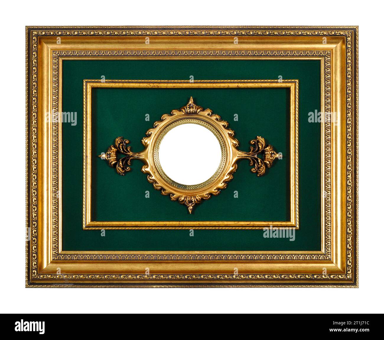 Rectangular empty wooden and gold gilded ornamental frame isolated on ...