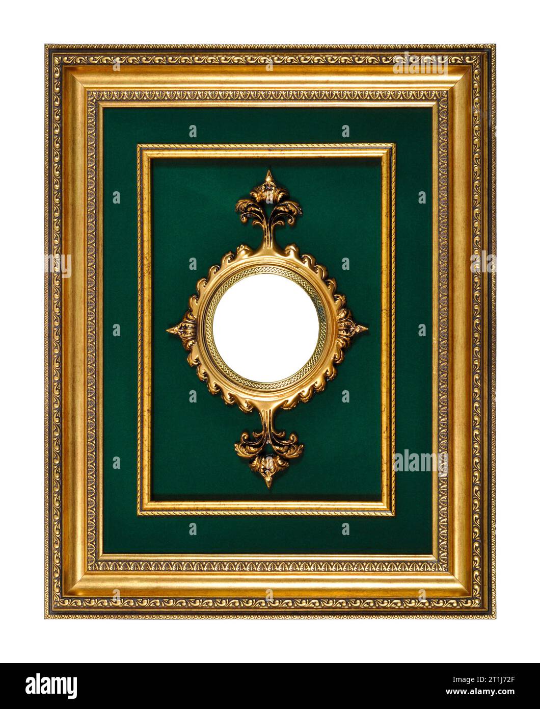 Rectangular empty wooden and gold gilded ornamental frame isolated on ...