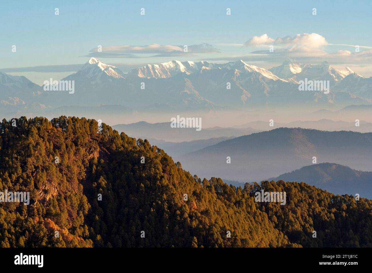 Landscape Himalaya. Snow capped high Himalayas seen from a distance ...