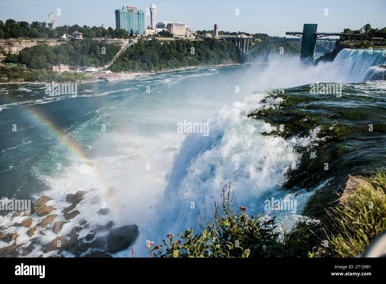 Panoramic aerial view of Niagara Falls, American Falls at sunset in ...