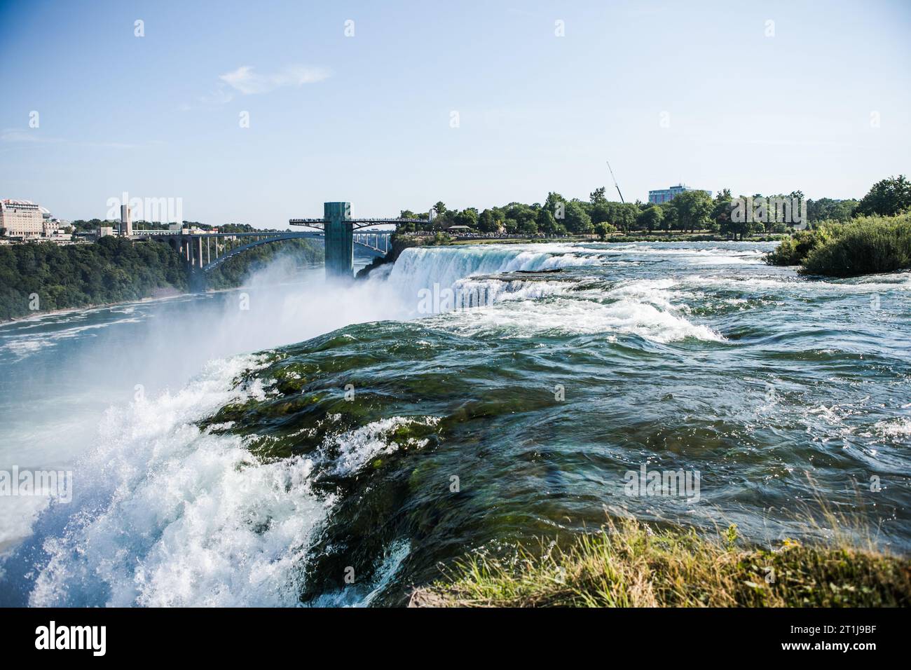 Panoramic aerial view of Niagara Falls, American Falls at sunset in ...