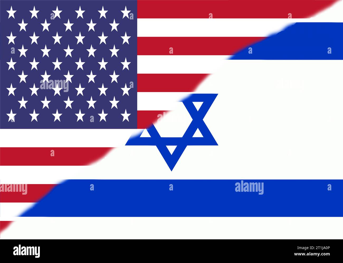 two American and Israeli flags joined together to form a single flag ...