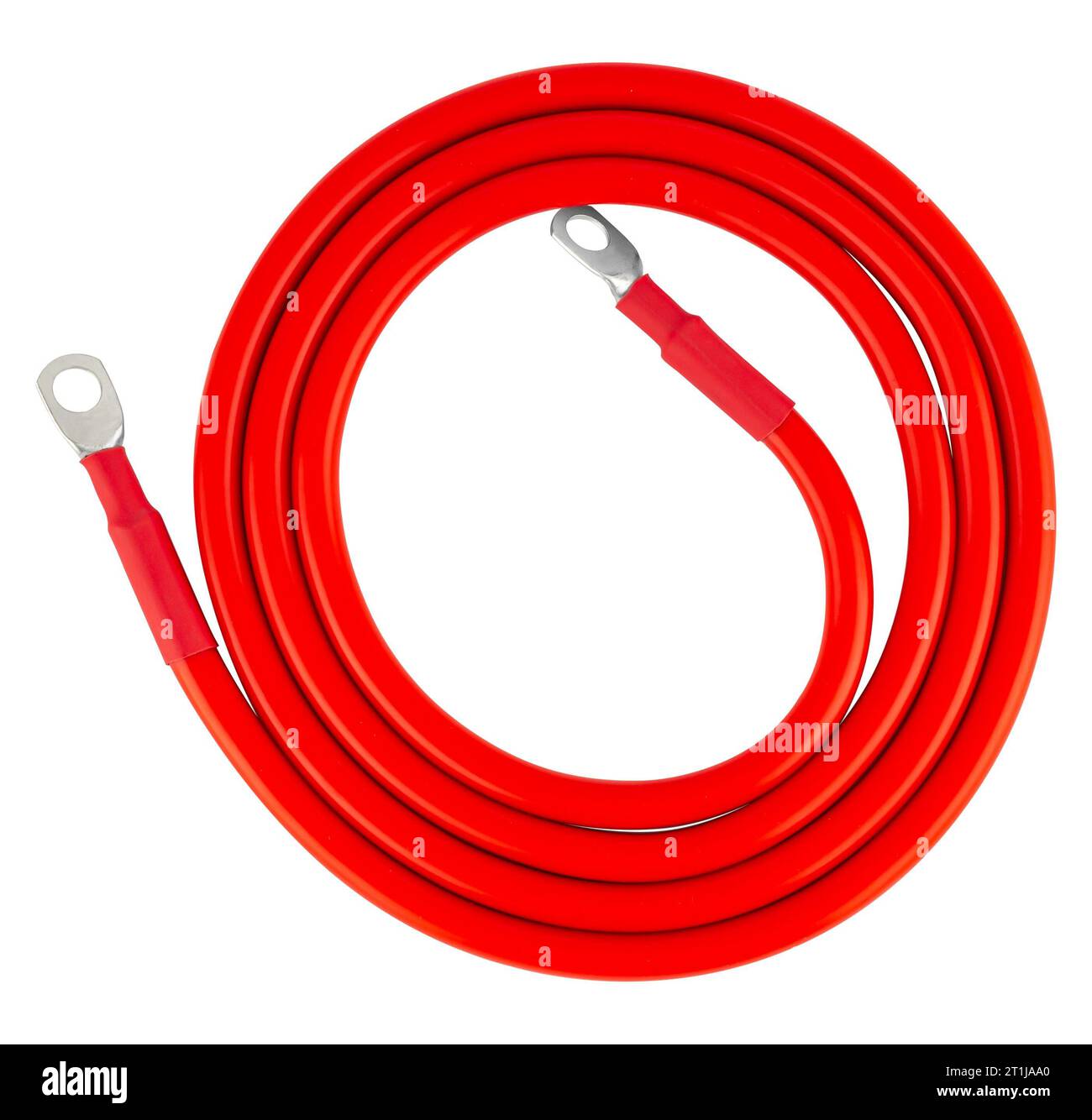 electrical cable with metal contacts, insulated on white background ...