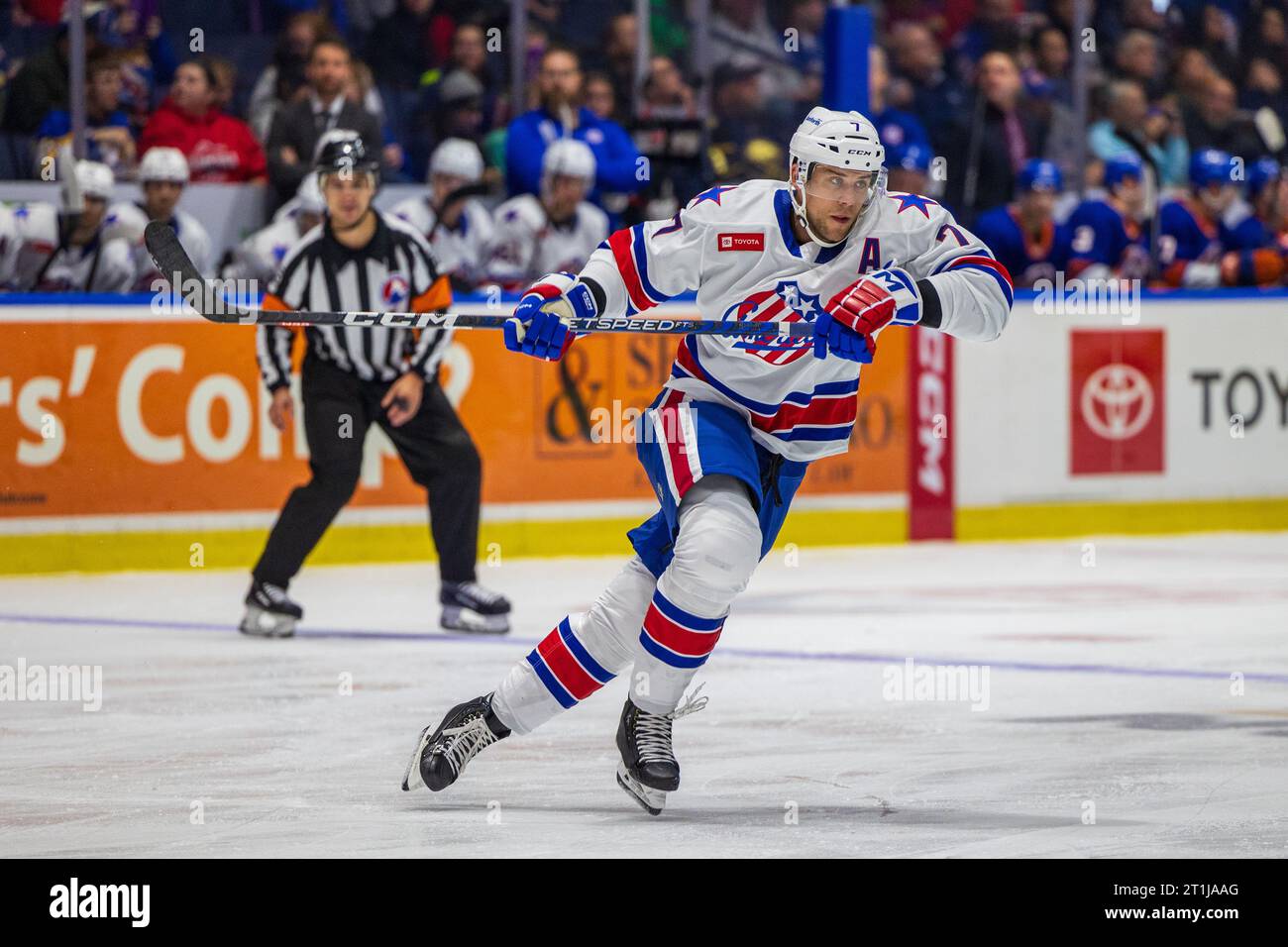 USA. 13th Oct, 2023. October 13th 2023: Rochester Americans defenseman ...