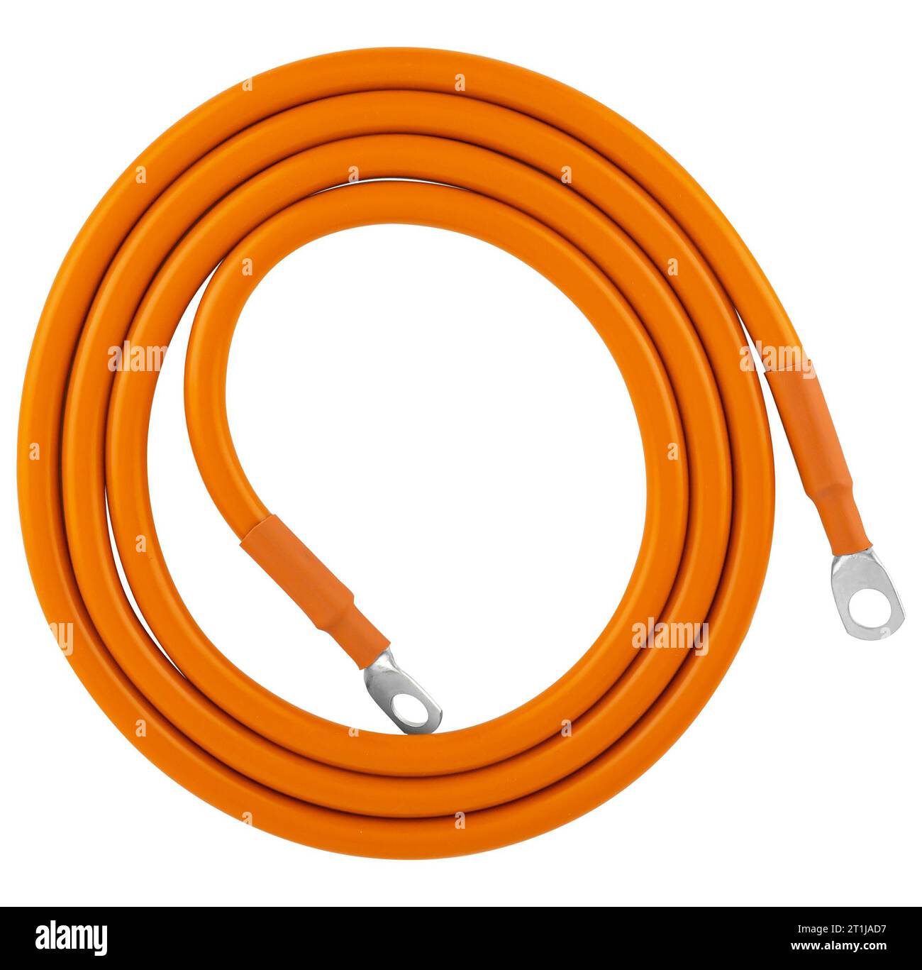 electrical cable with metal contacts, insulated on white background ...