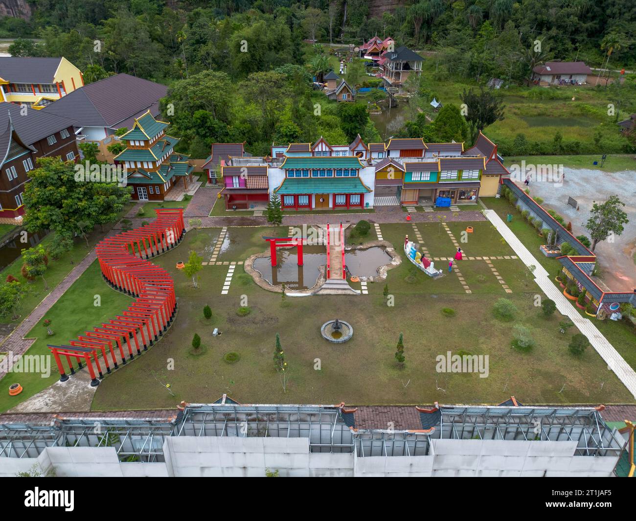 Aerial view of Europe Village tourist attraction in Harau Valley ...