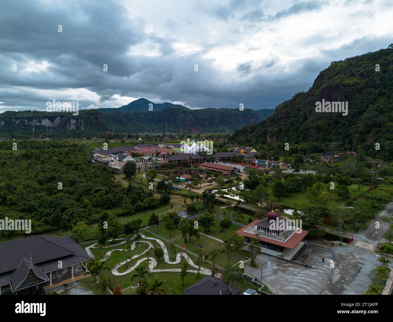 Aerial view of Harau Valley, a popular tourist spot featuring mountains ...