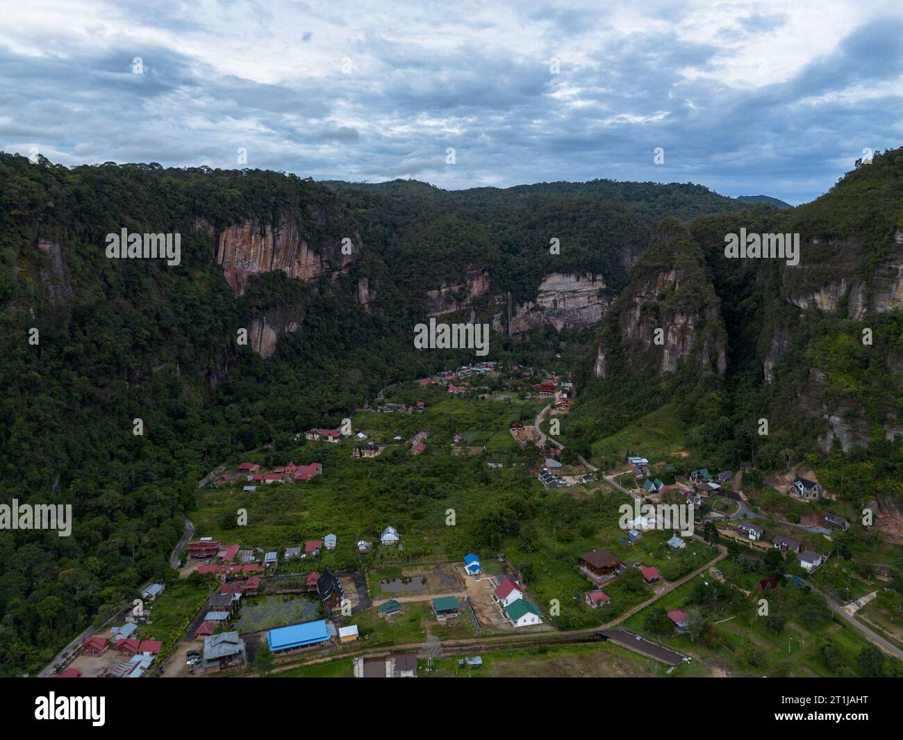 Aerial view of Harau Valley, a popular tourist spot featuring mountains ...