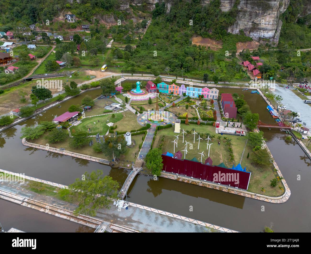 Aerial view of Europe Village tourist attraction in Harau Valley ...