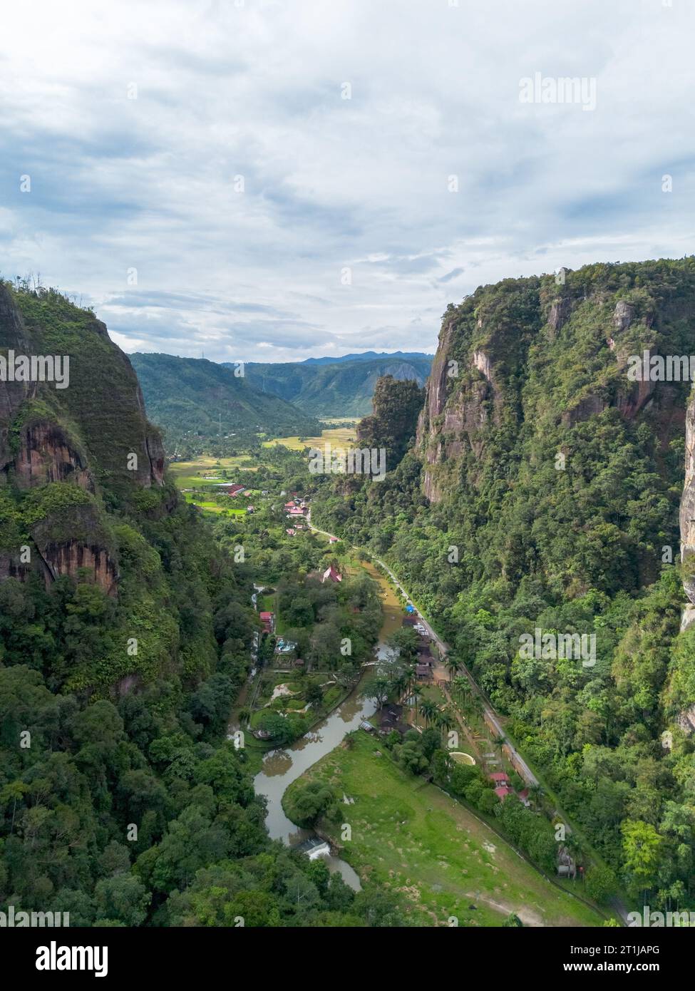 Aerial view of Harau Valley, a popular tourist spot featuring mountains ...