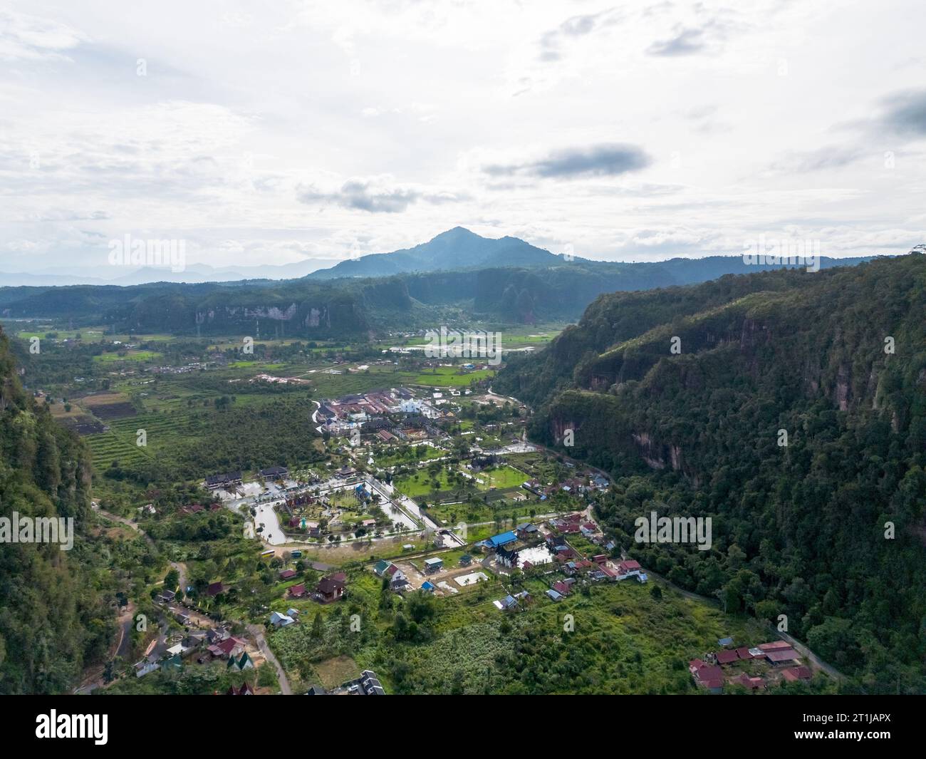 Aerial view of Harau Valley, a popular tourist spot featuring mountains ...