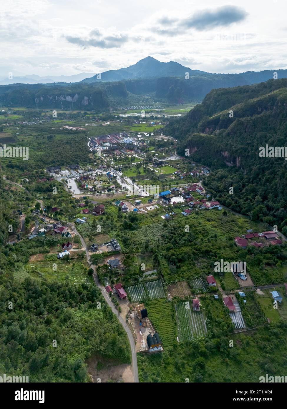 Aerial view of Harau Valley, a popular tourist spot featuring mountains ...