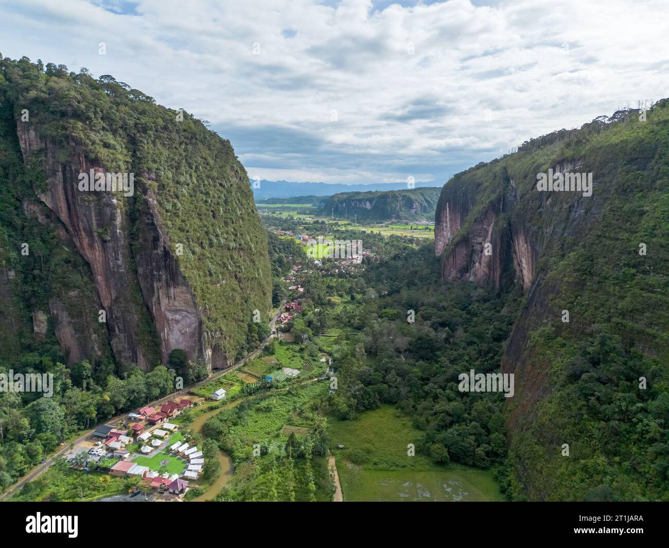 Aerial view of Harau Valley, a popular tourist spot featuring mountains ...