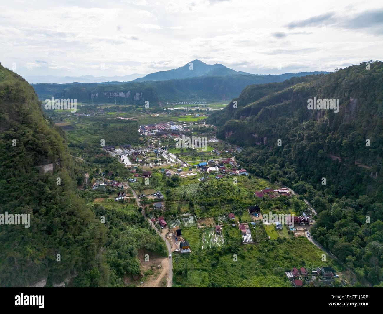 Aerial view of Harau Valley, a popular tourist spot featuring mountains ...