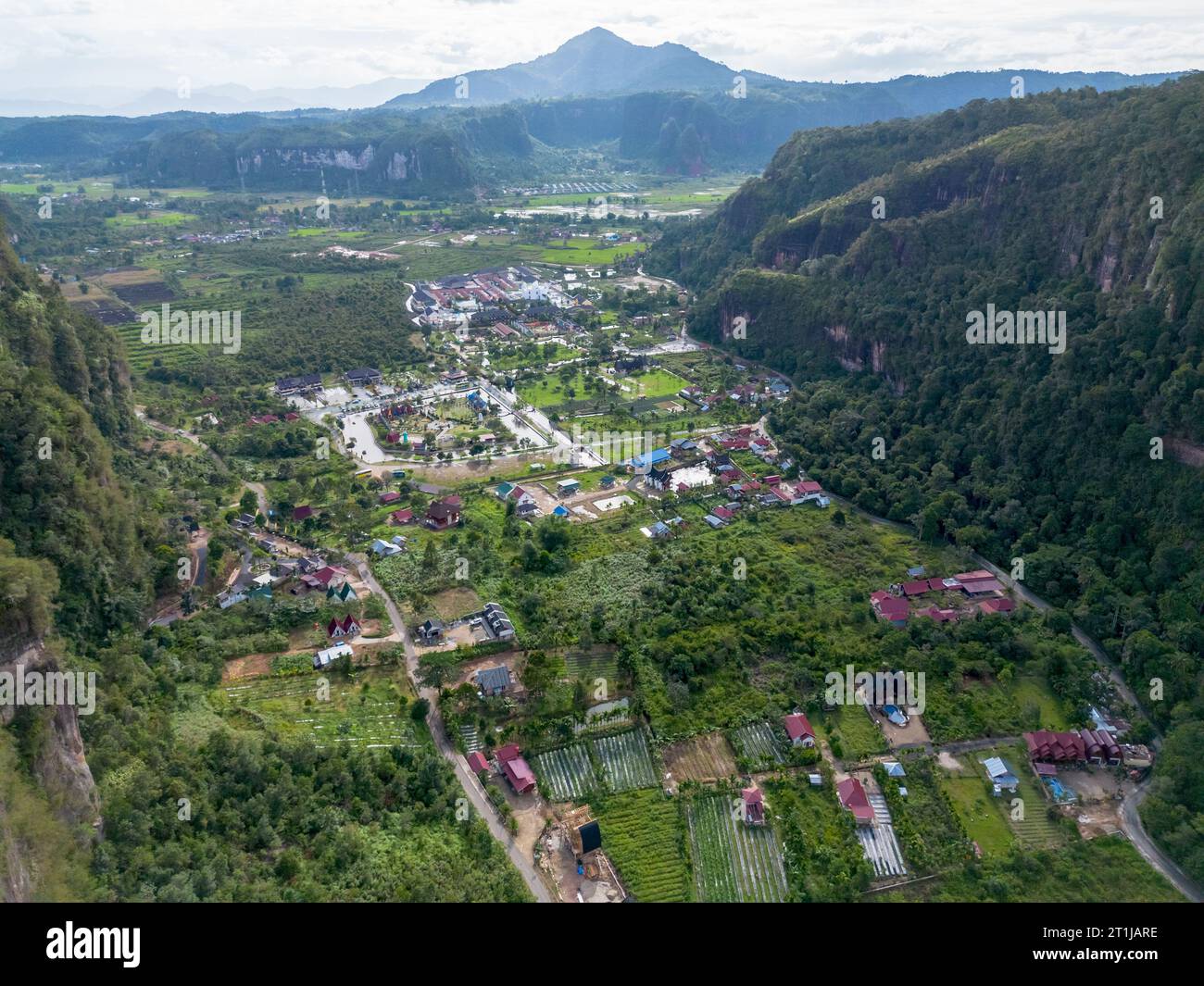 Aerial view of Harau Valley, a popular tourist spot featuring mountains ...