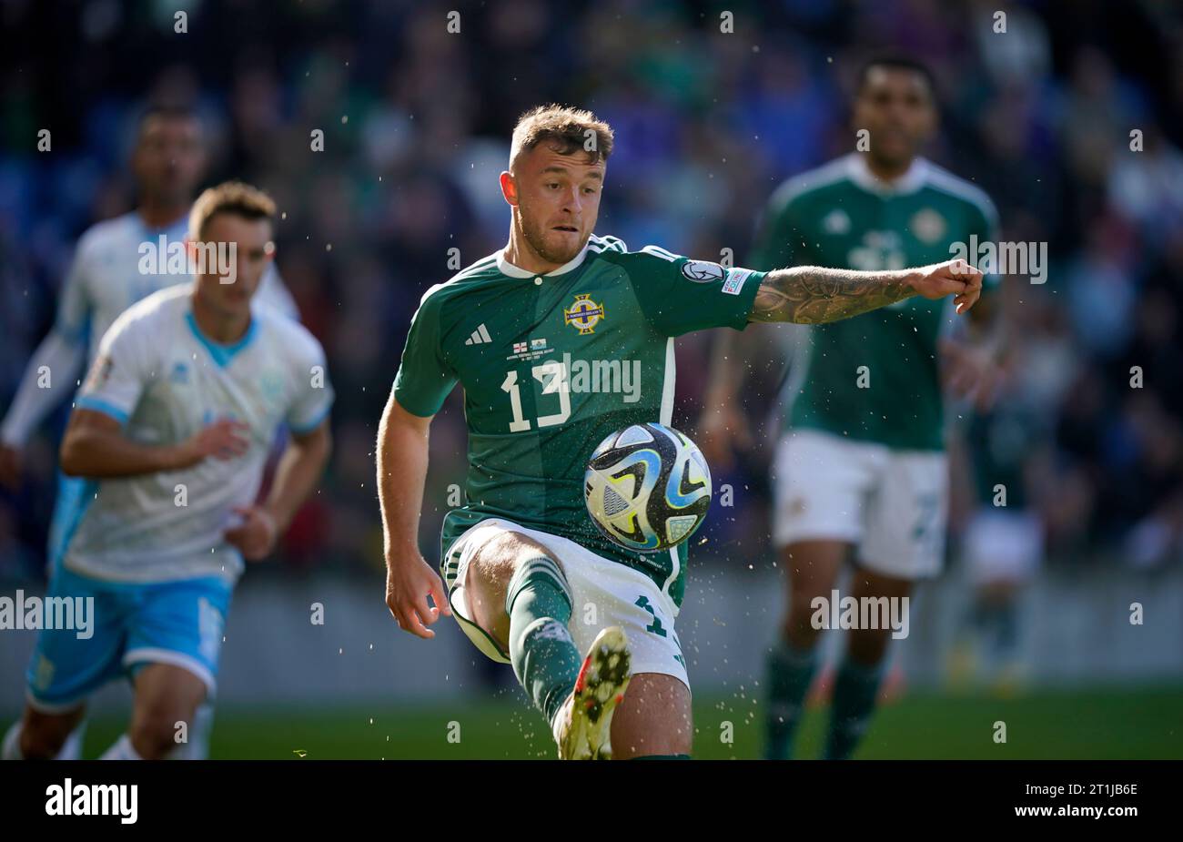 Northern Ireland's Dale Taylor clears the ball during the UEFA Euro ...