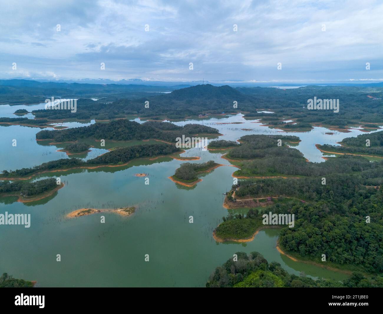 Aerial view of Ulu Kasok Riau tourist attraction, the Raja Ampat ...