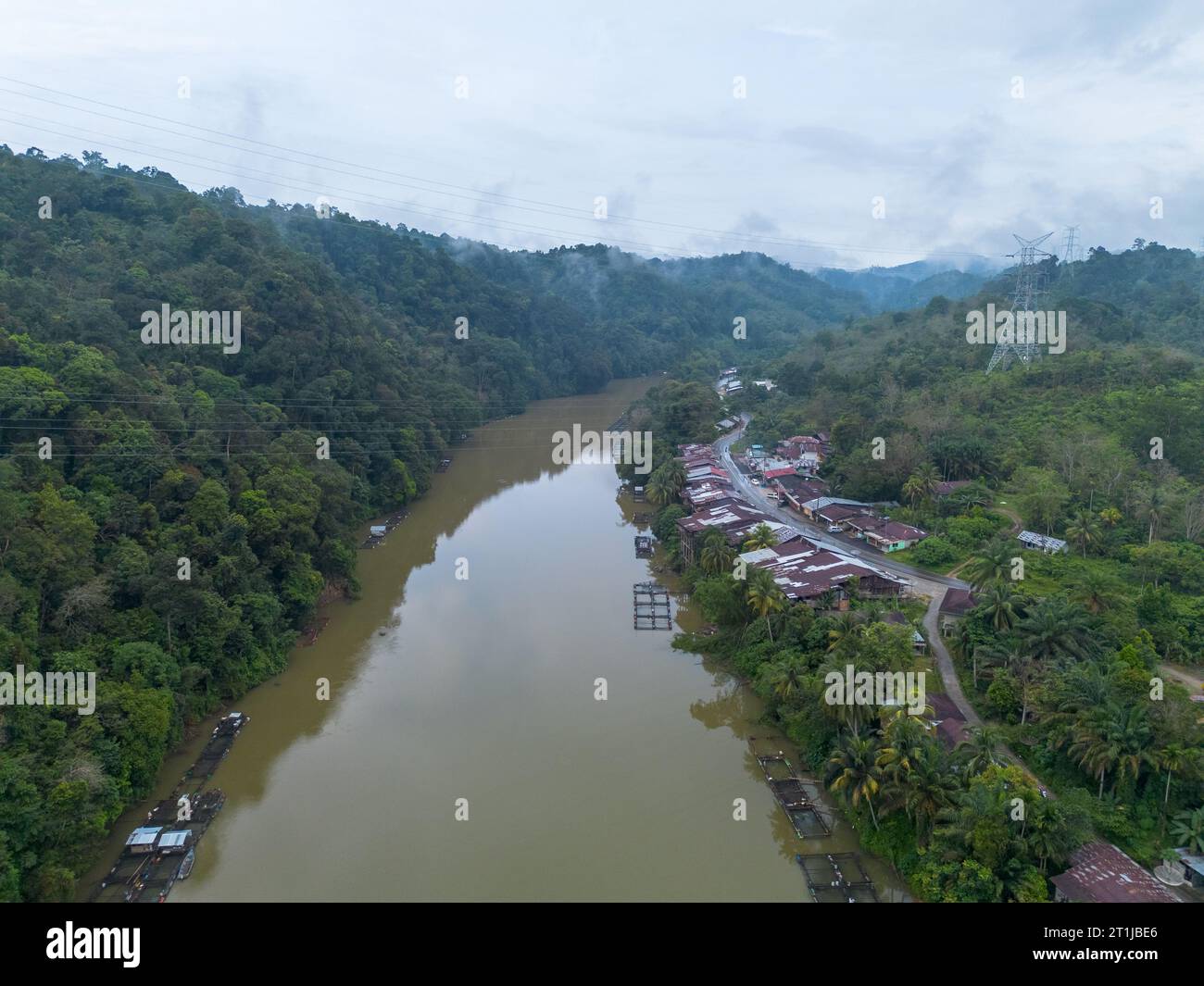 Aerial view of Ulu Kasok Riau tourist attraction, the Raja Ampat ...