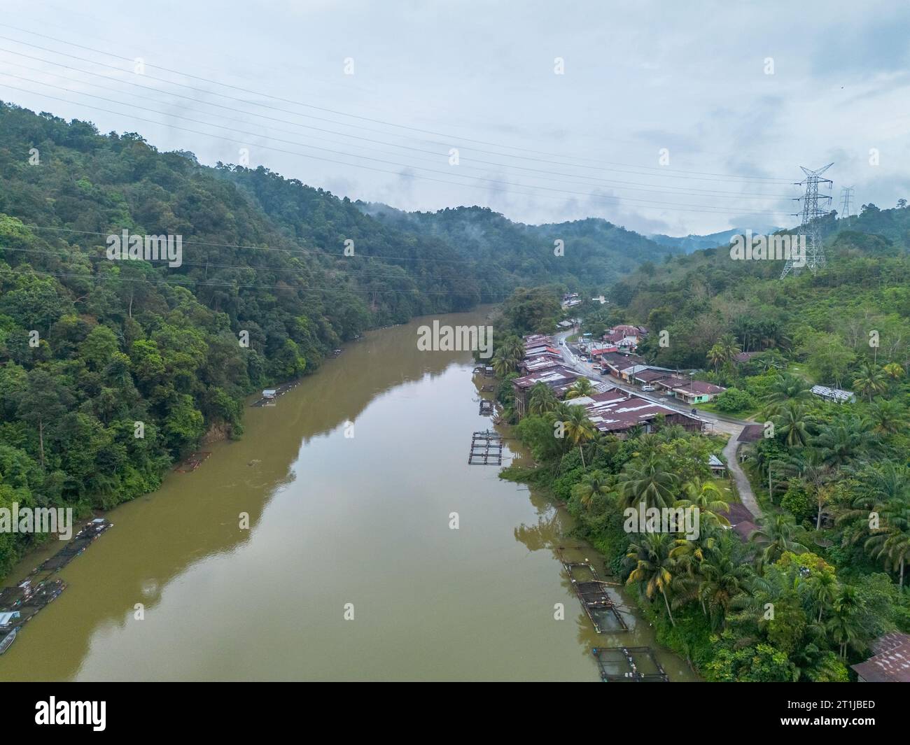 Aerial view of Ulu Kasok Riau tourist attraction, the Raja Ampat ...
