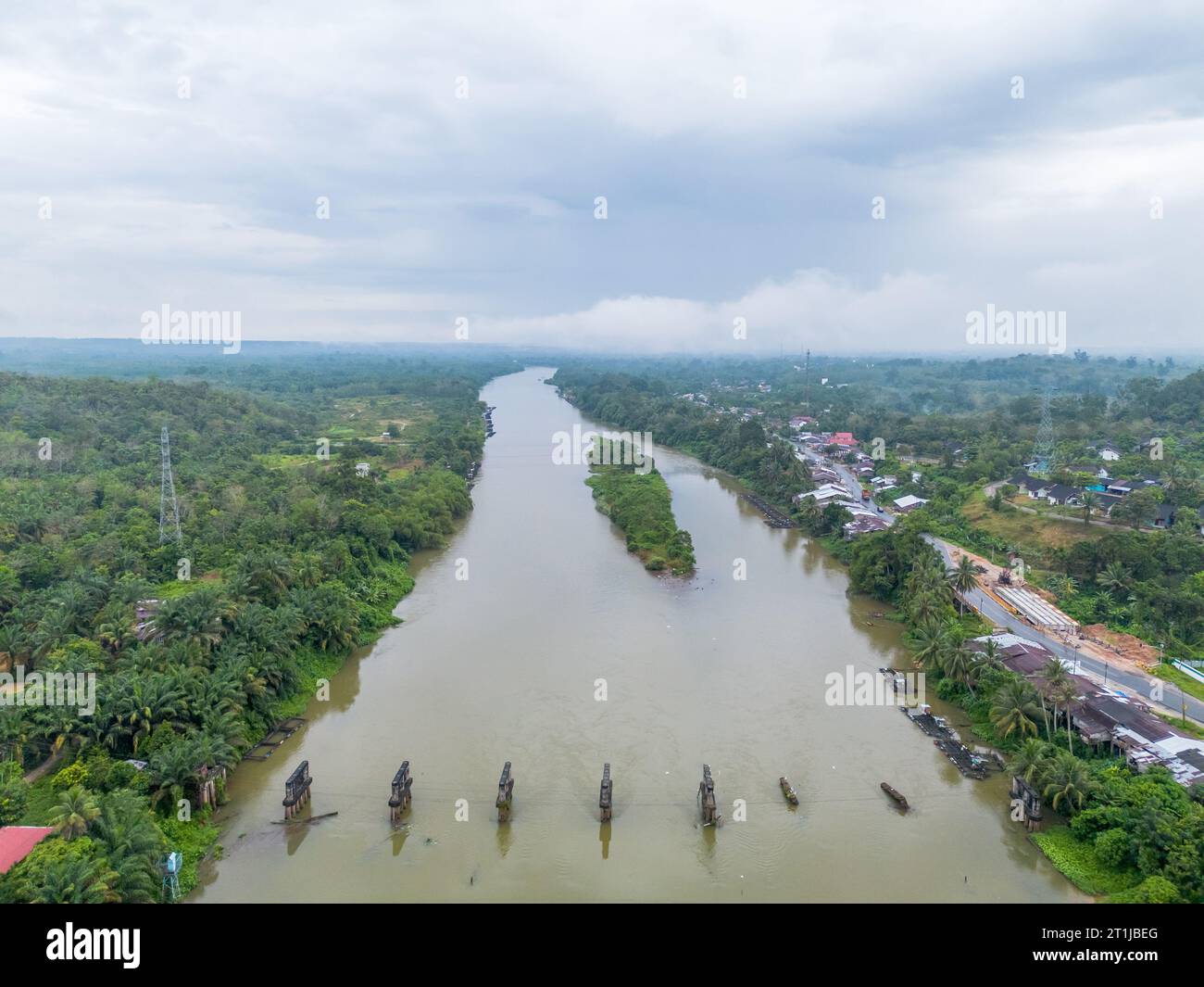 Aerial view of Ulu Kasok Riau tourist attraction, the Raja Ampat ...