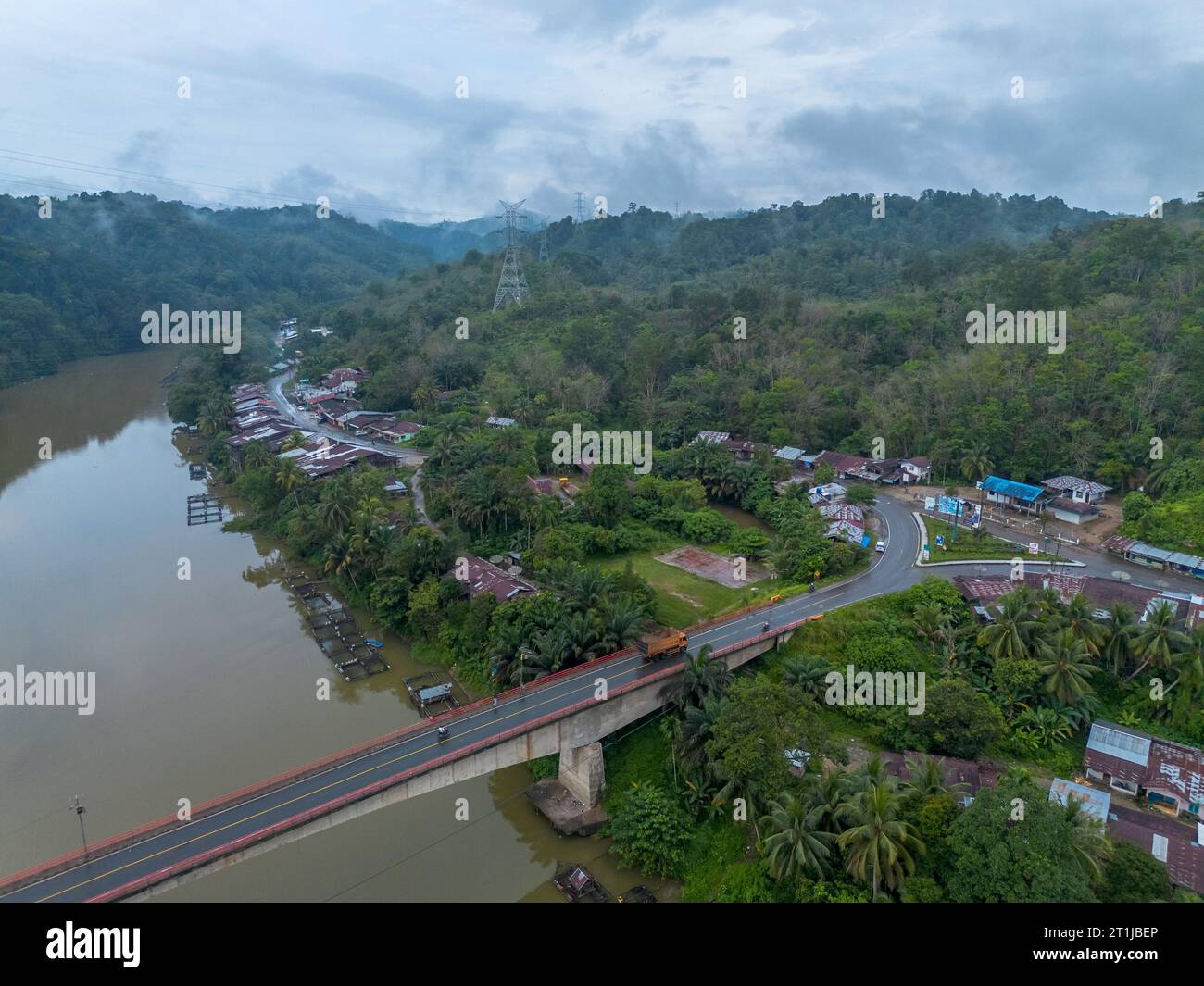 Aerial view of Ulu Kasok Riau tourist attraction, the Raja Ampat ...
