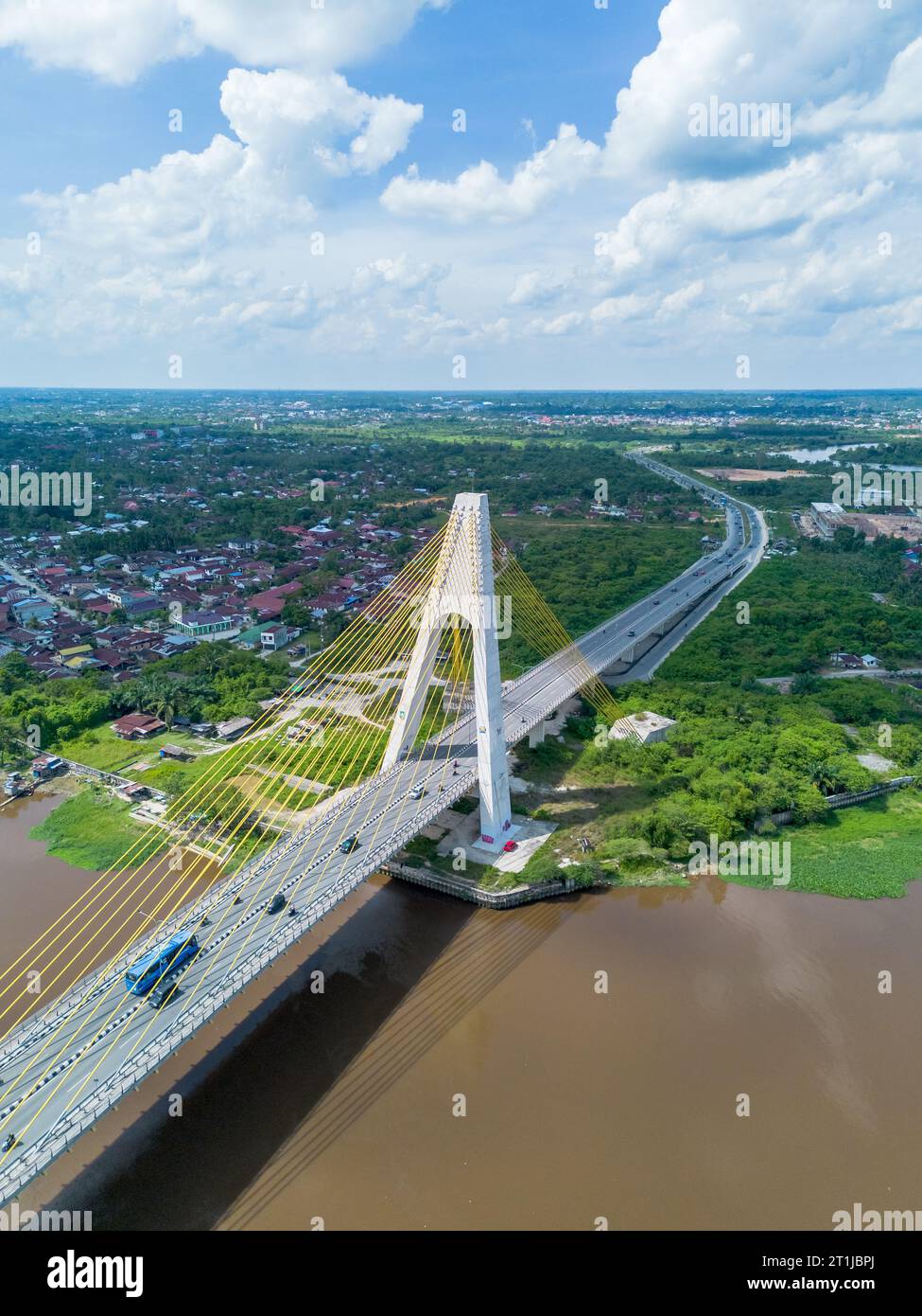 Aerial drone view of Siak Bridge IV (Abdul Jalil Alamuddin Syah Bridge ...