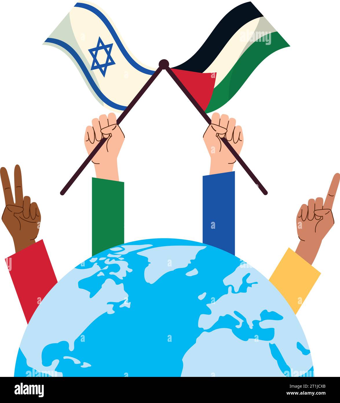 israel and palestine flags with hands in world planet Stock Vector ...