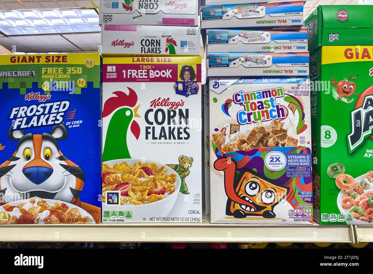 New York, USA. 13th Oct, 2023. Frosted Flakes, Corn Flakes and Cinnamon ...