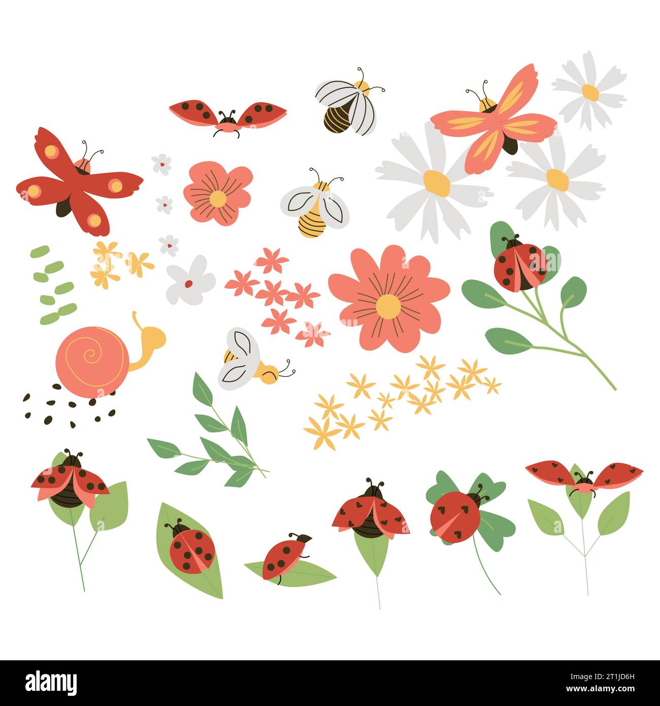 cute animals bug insects and flowers set Stock Vector Image & Art - Alamy