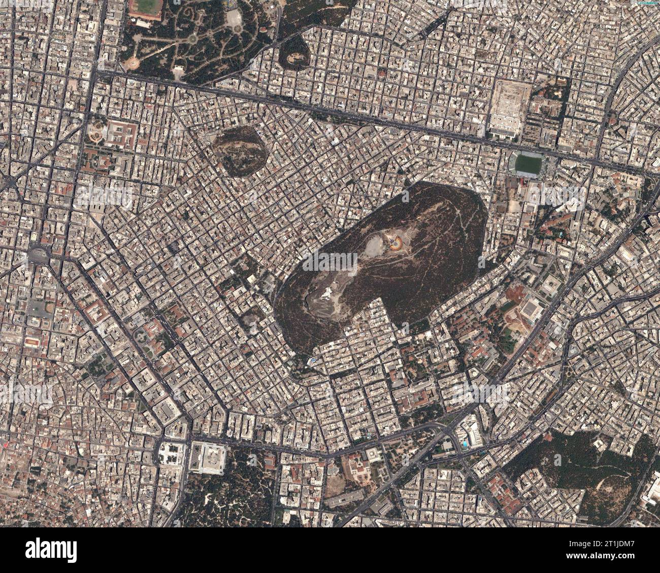 Aerial city, map pattern and satellite view of urban road, building and ...