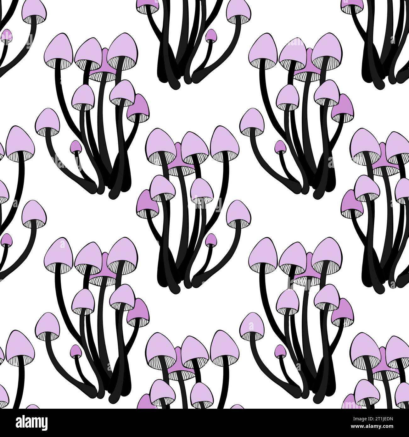 Pattern with unreal fantastic purple pink mushrooms, fairy plants, on ...