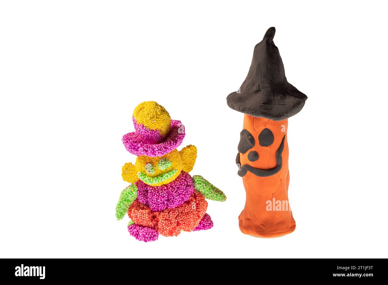 Close up view of handmade toys done of young boy of play dough isolated ...