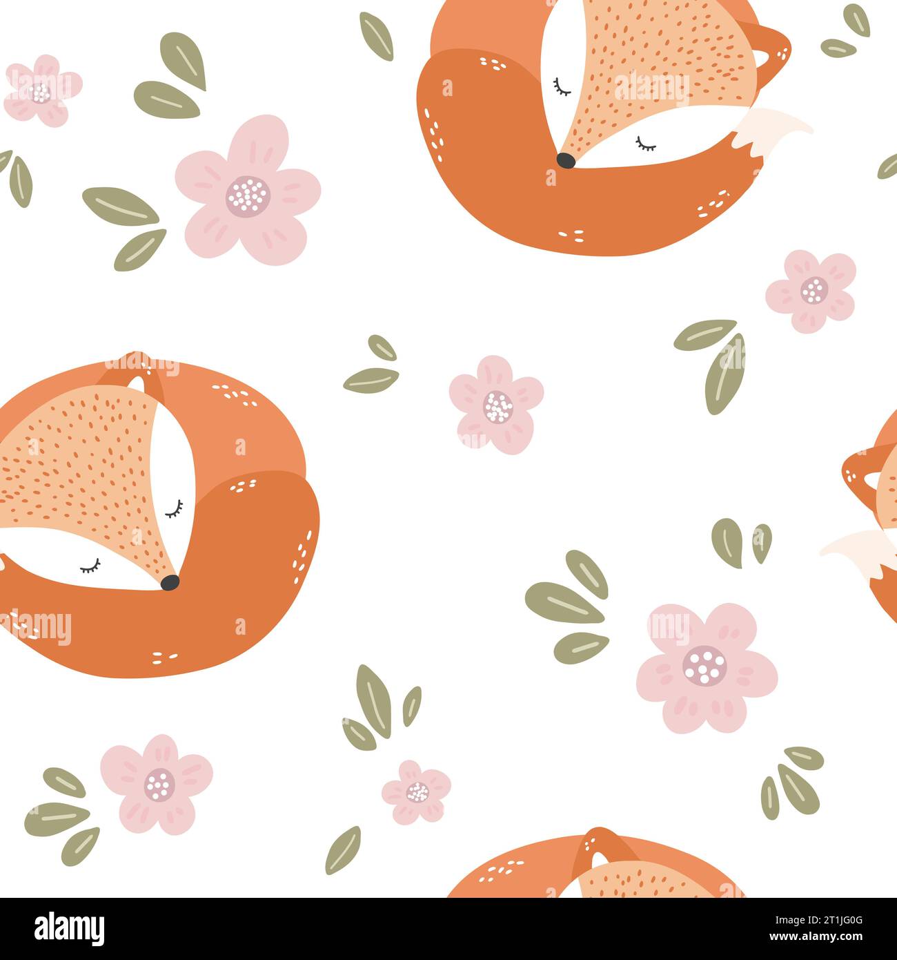 Cute fox pattern. Seamless background with funny baby animal. Repeating ...
