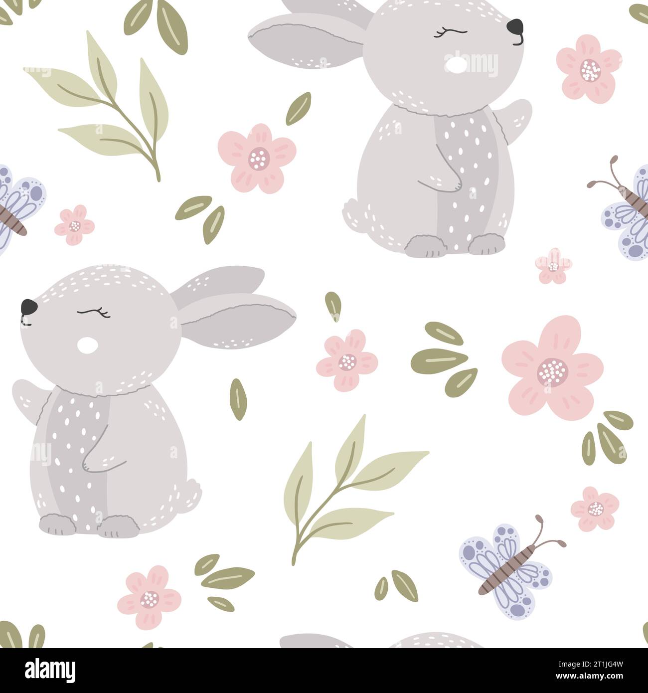 Cute rabbit pattern. Seamless background with funny baby animal ...