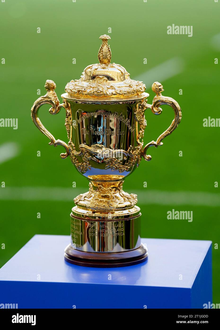 The Webb Ellis Cup on display in the stadium before the Rugby World Cup ...