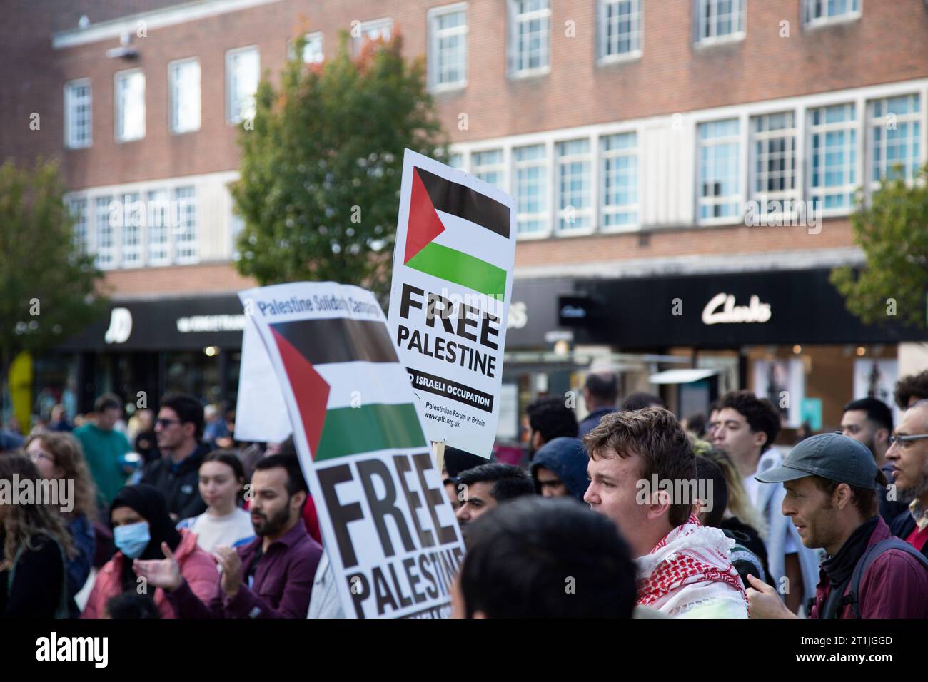 Free Palestine protest Exeter city centre - close-up of signage against ...