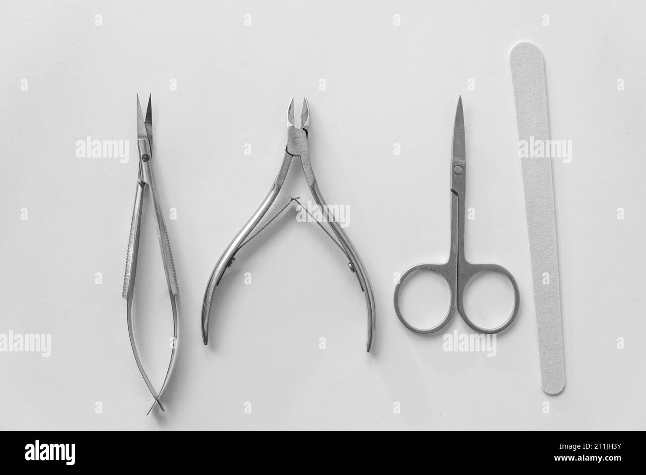 Professional manicure tools on yellow background. Manicure set Stock ...