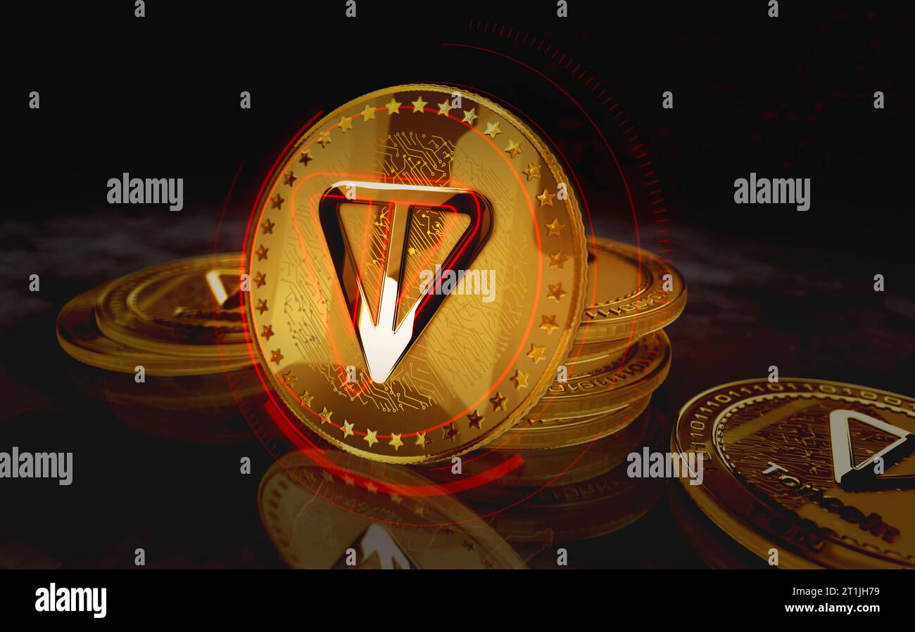 Toncoin TON cryptocurrency gold coin on green screen background ...