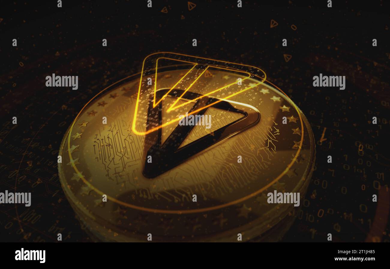 Toncoin TON cryptocurrency gold coin on green screen background ...