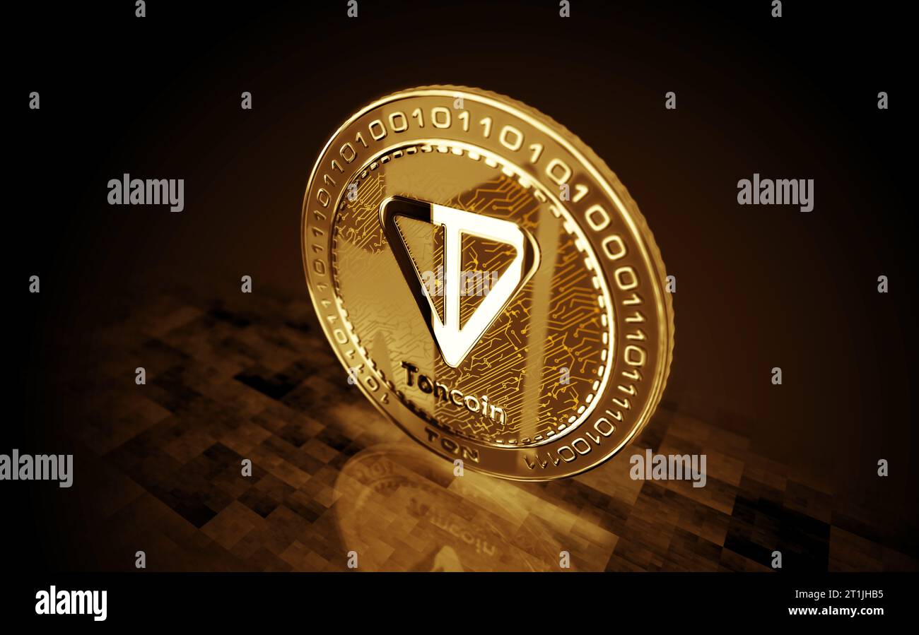 Toncoin TON cryptocurrency gold coin on green screen background ...