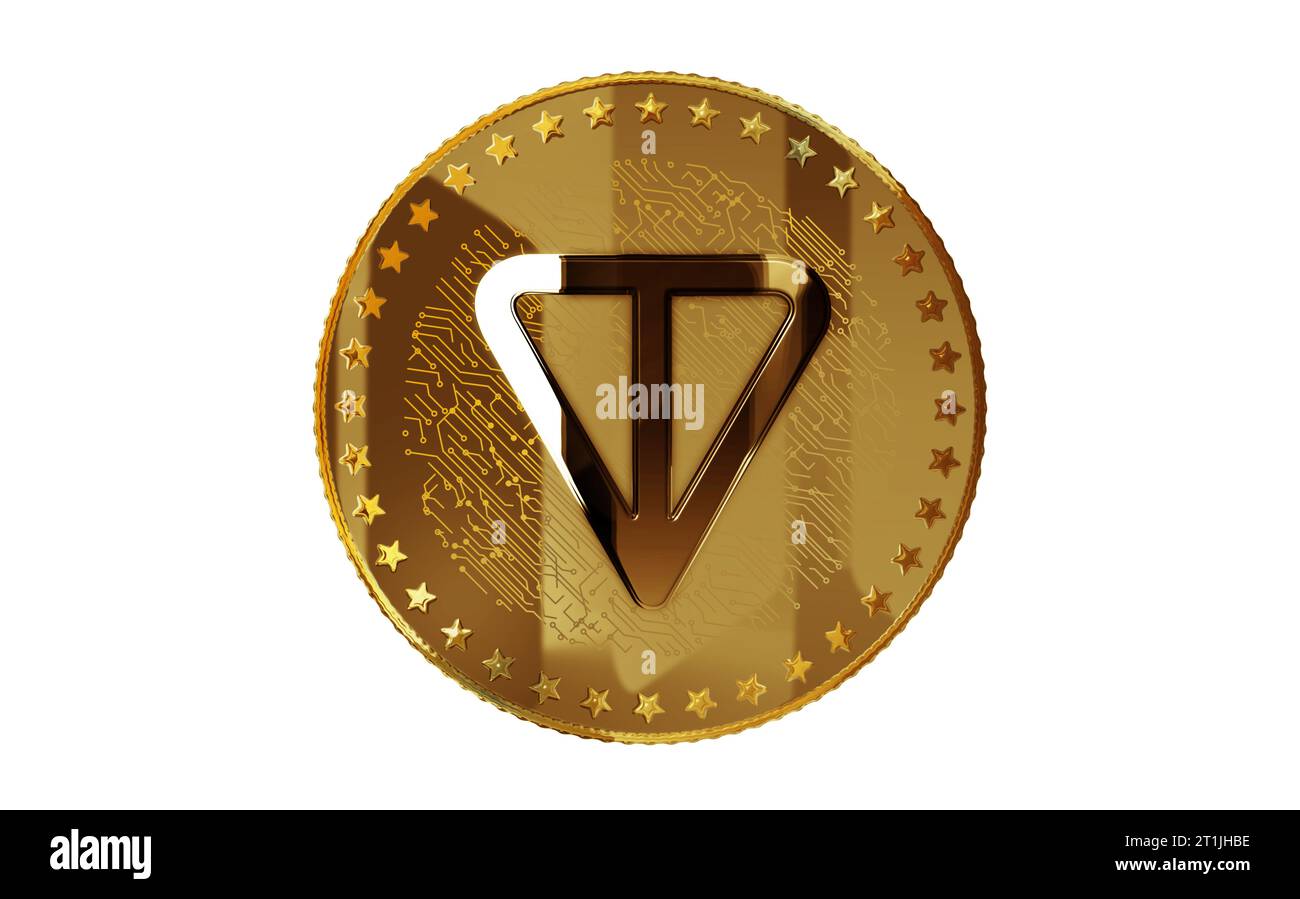 Toncoin TON cryptocurrency isolated gold coin on green screen ...