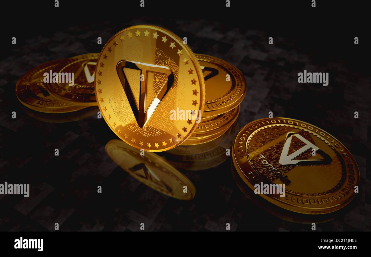 Toncoin TON cryptocurrency gold coin on green screen background ...